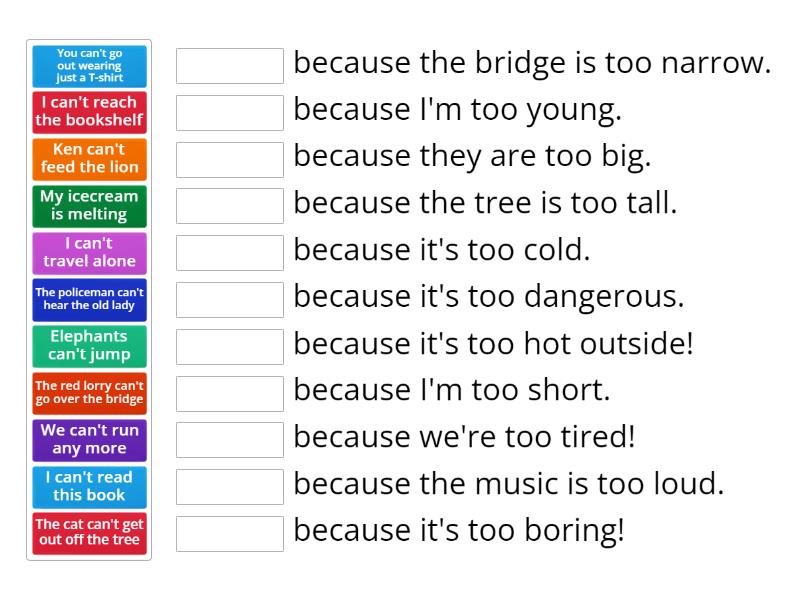 too+adjectives - Match up