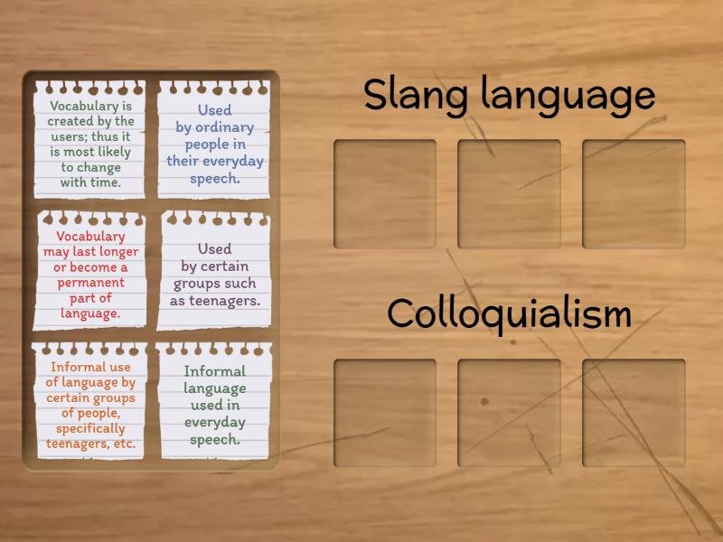 Slang Vs Colloquialism - Group sort