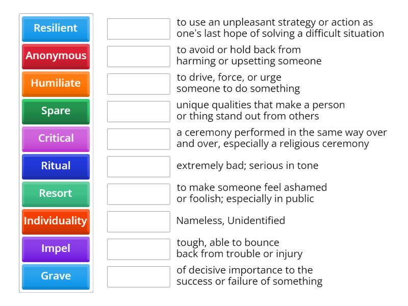 Following the Crowd Vocabulary - Match up