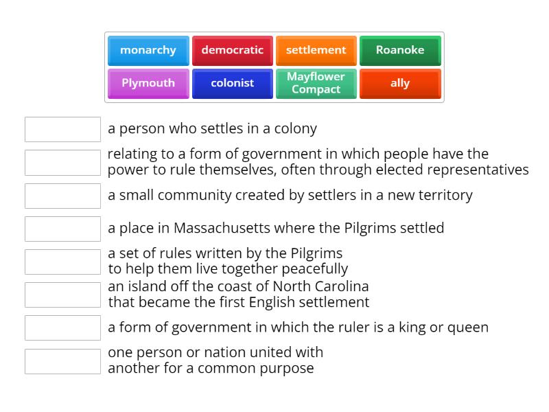 Early English Settlements Vocab - Match up