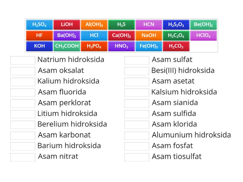 Pre test TATA NAMA ASAM BASA - Match up Pre test TATA NAMA ASAM BASA - Match up