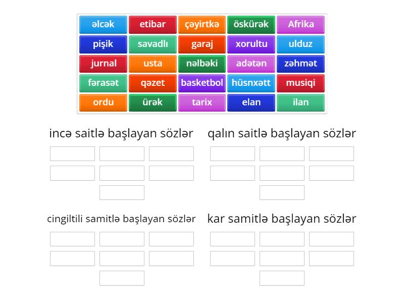 azərbaycan dili: sait və samit - Group sort