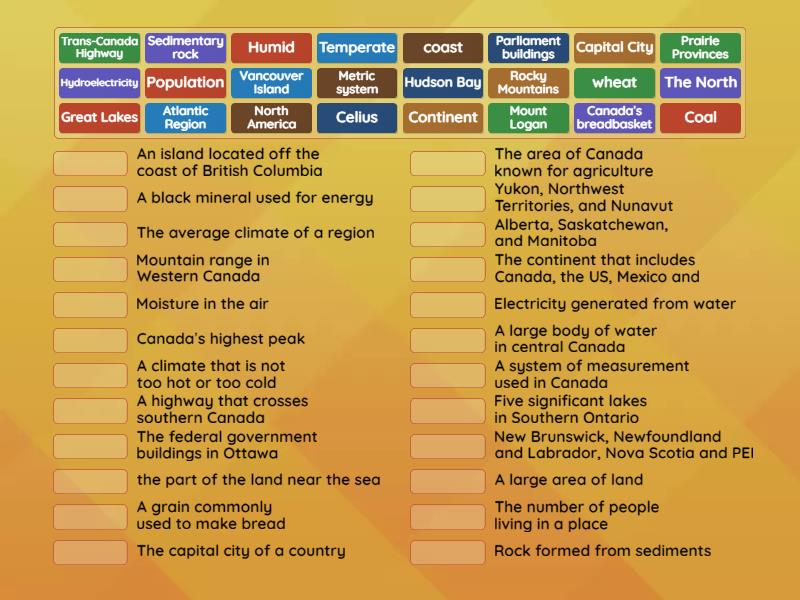 Canadian Studies15. Vocabulary - Match up