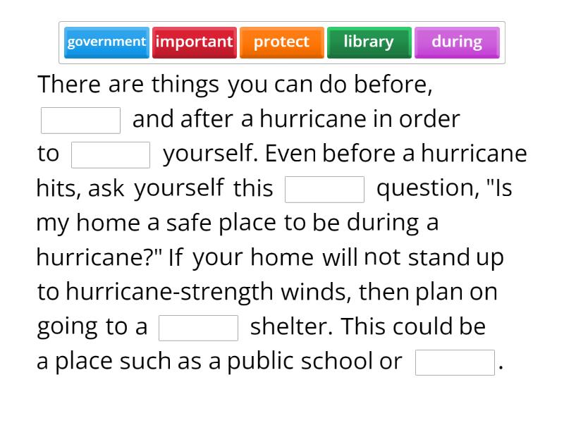 8.4 (Before, During and After a Hurricane) - Complete the sentence
