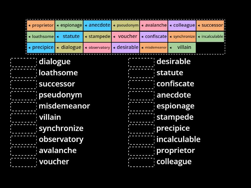 G6-8 Spelling Bee Words (Set 2-Partner Check) - Match up