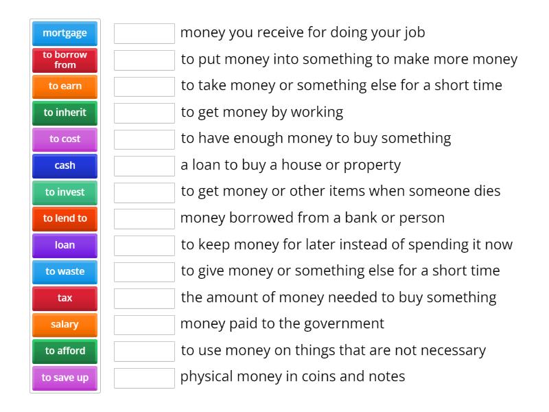 Money (words) - Match up
