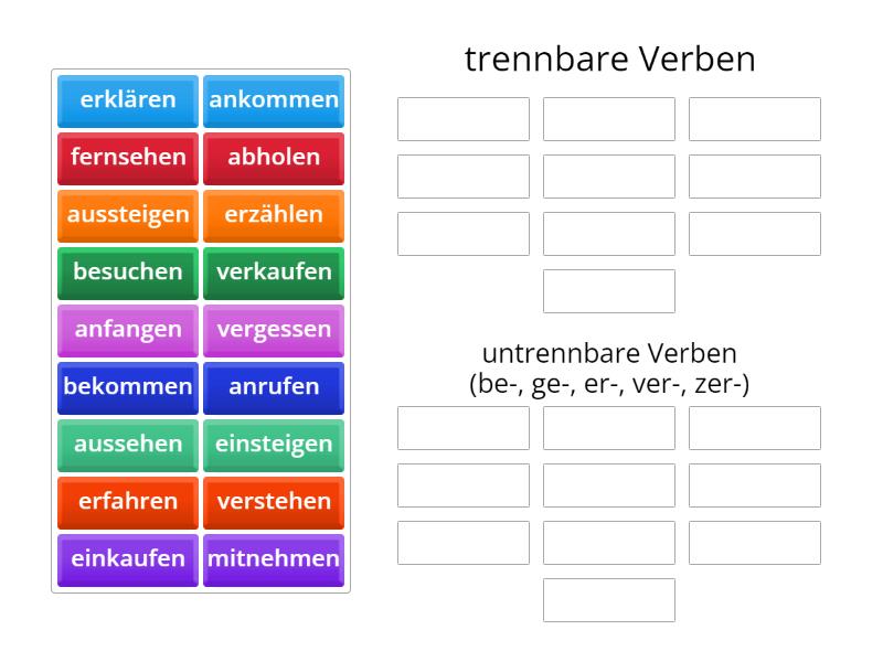 Trennbare/untrennbare Verben A1.1 - Group sort