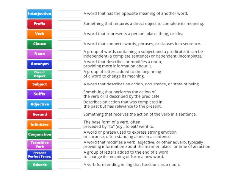 Matching Exercise - Match up