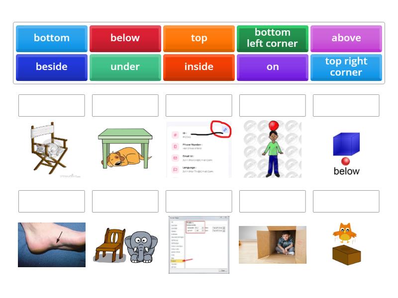 Prepositions of place - matching - Match up