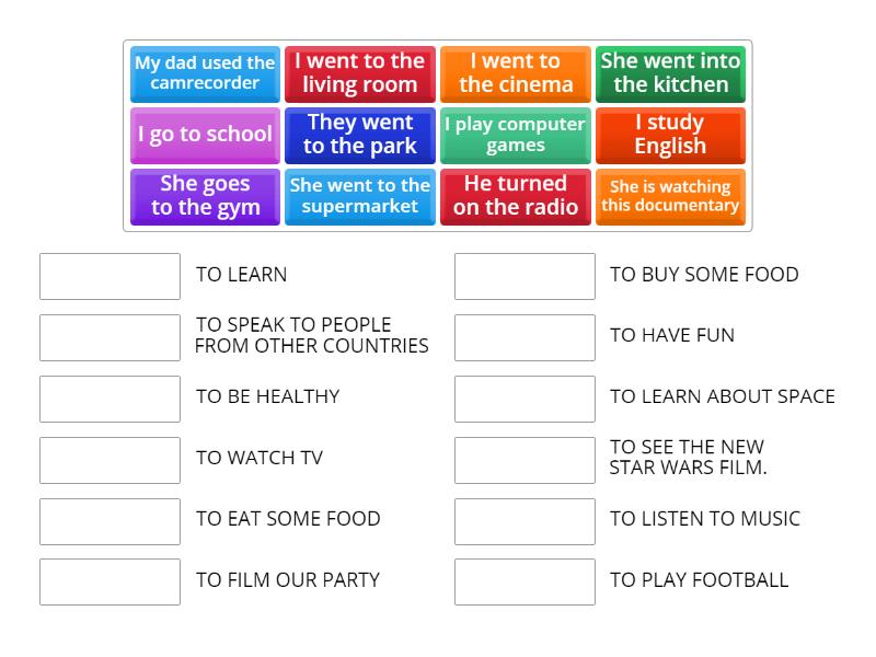 Infinitive of Purpose - Match up