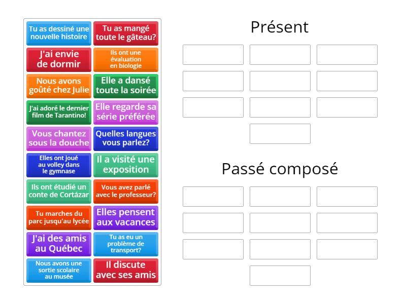 Présent ou passé composé - Ordenar por grupo