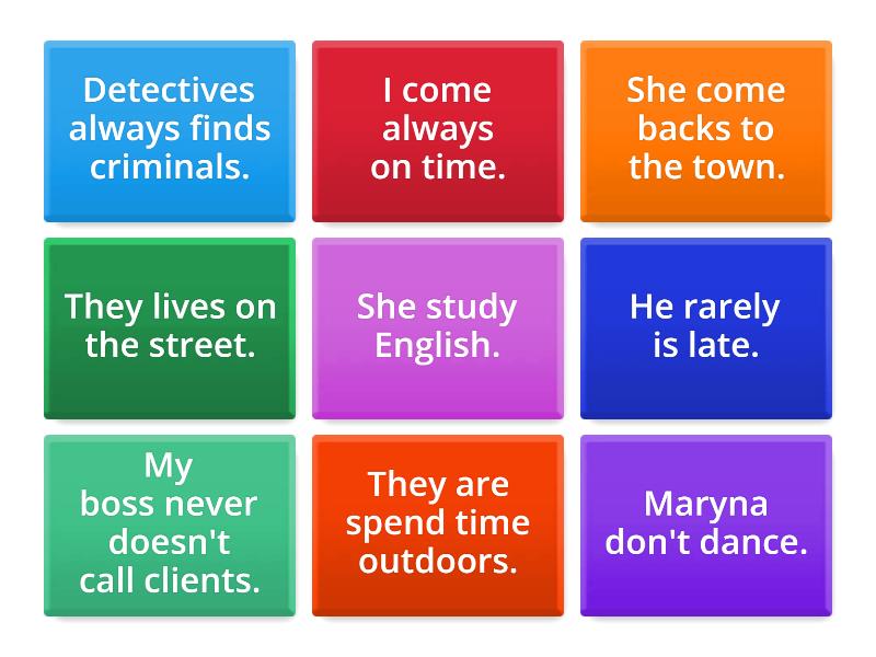 Present simple: correct the mistakes - Flip tiles