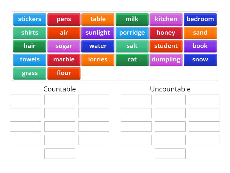 Countable and Uncountable Nouns - Group sort