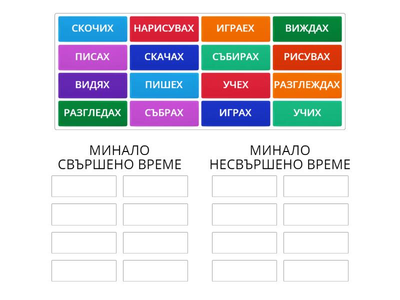Минало свършено и минали несвършено време на глагола Група сортиране