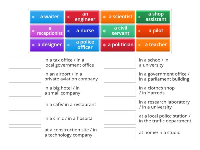 Jobs and the places people work - Match up