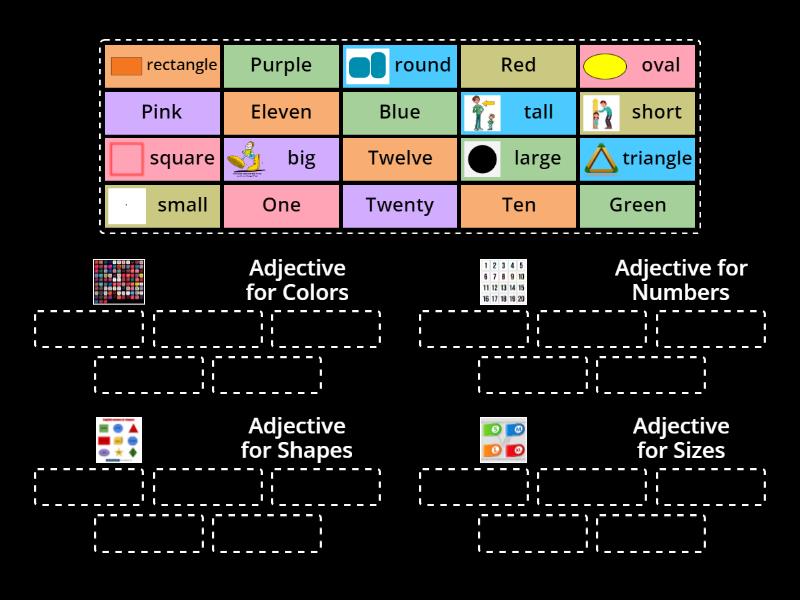 Adjectives Number, Size, Color and Shape - Ordenar por grupo