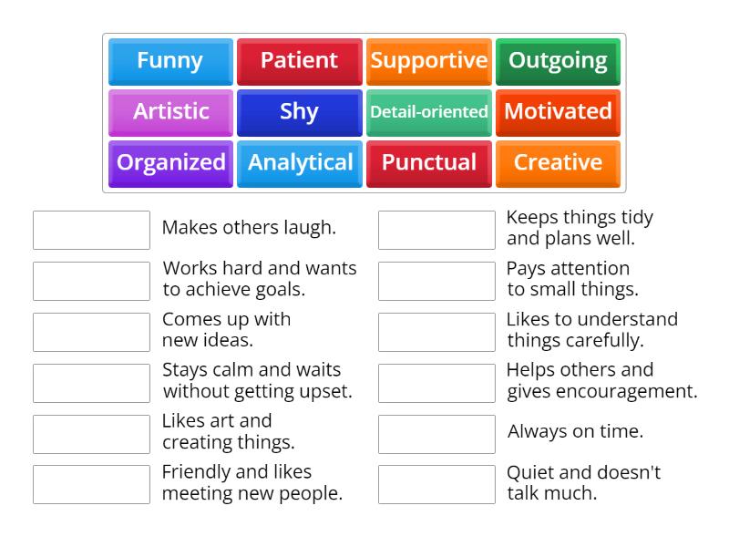 Job Strenghts Personality Adjectives (ELLI) - Match up