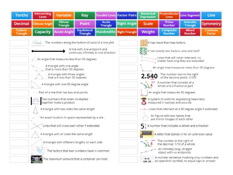 Grade 4 Math Vocabulary - Match up