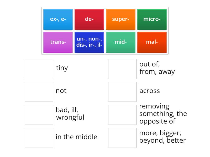 Prefixes - Grade 5 - Match up