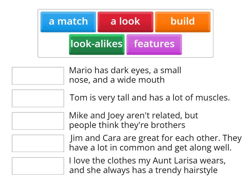 Describing Characteristics - Match up