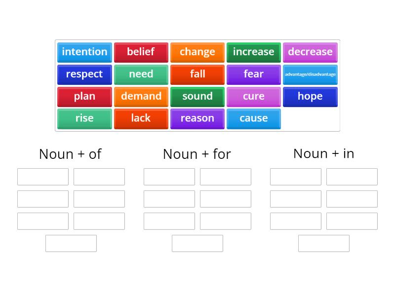 Nouns + prepositions - Group sort