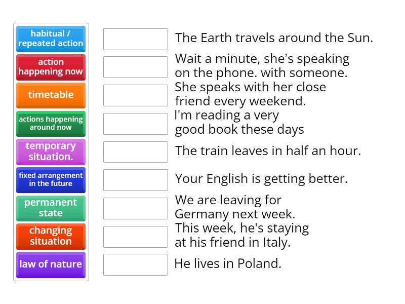 B2 Grammar - Present Simple and Present Continuous - Match up