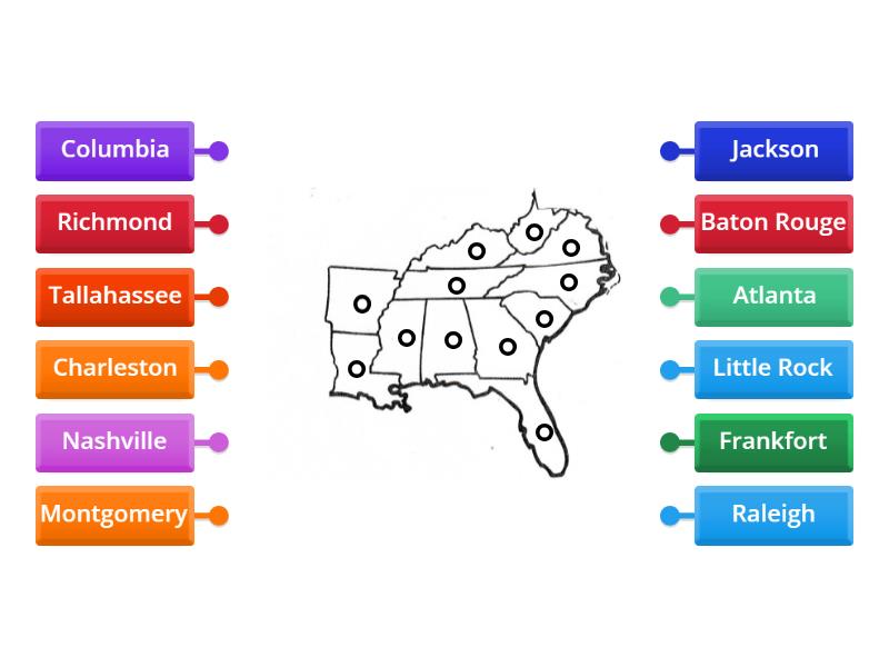 Southeast Capitals Map - Labelled diagram