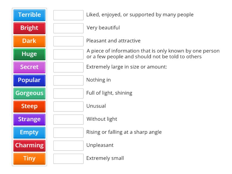 PEARSON. Level 6. Unit 3. Adjectives - Une las parejas
