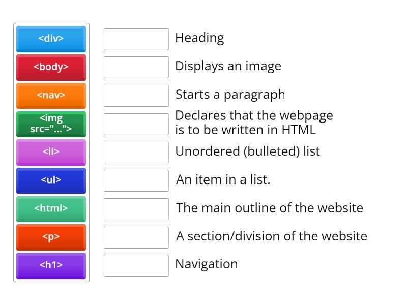 Recap Quiz - TAGS - Match up