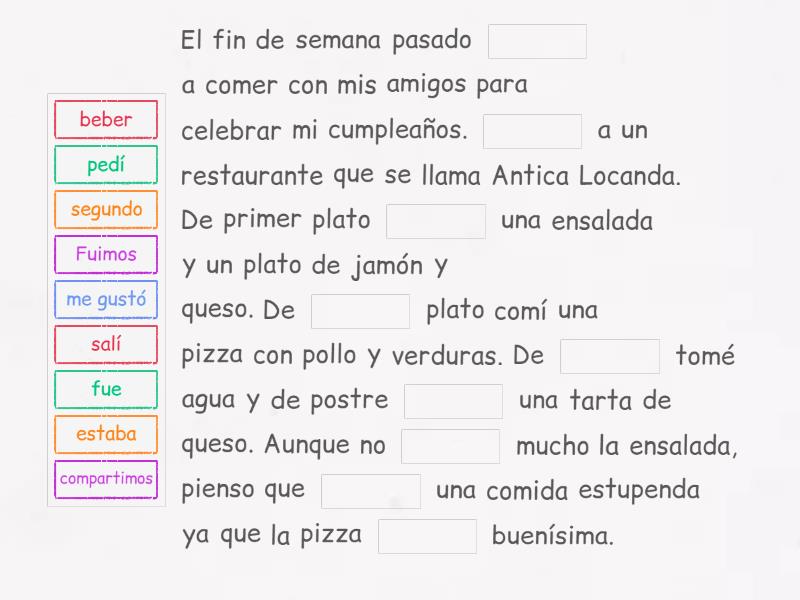 De comida Y10 (past tense) - Complete the sentence