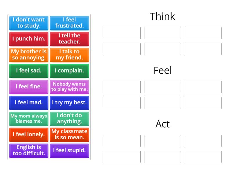 Think feel and act game - Group sort