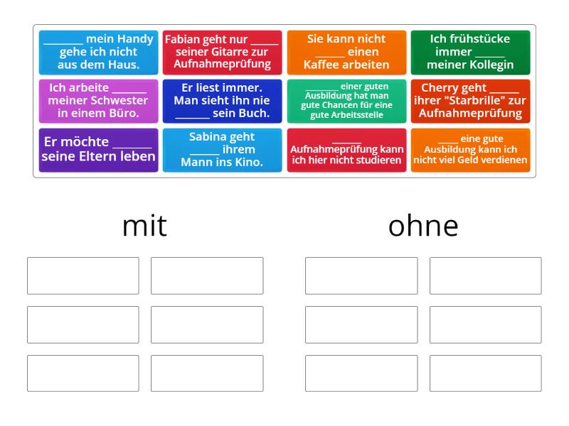 Lektion 17: Ohne oder mit. Menschen A1.2 - Group sort
