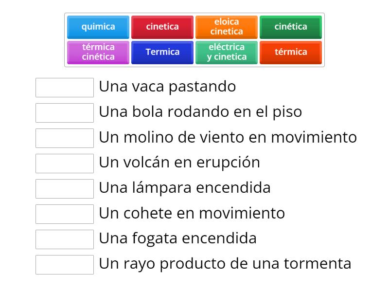 Identifica los tipos de energia - Match up
