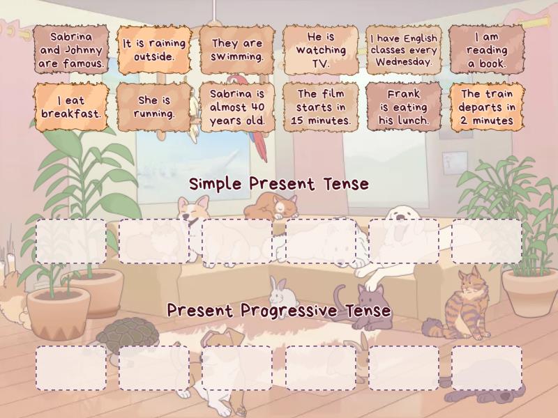 Simple Present Tense vs. Present Progressive Tense - Group sort