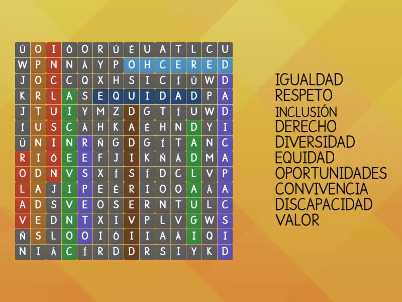 por la Inclusión, la Diversidad y la No Discriminación - Sopa de letras