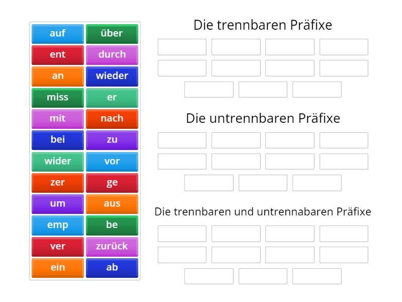 Die Verben mit Präfixen. - Групповая сортировка