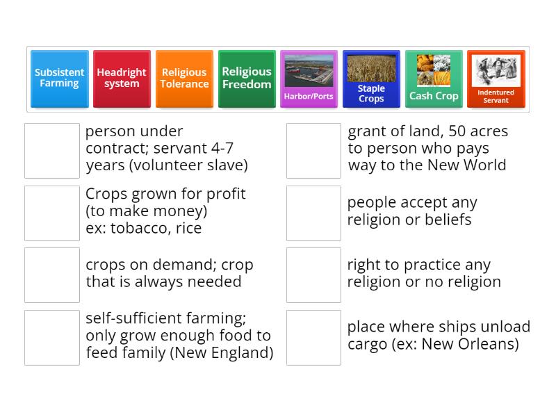 Colonization Vocabulary - Match up