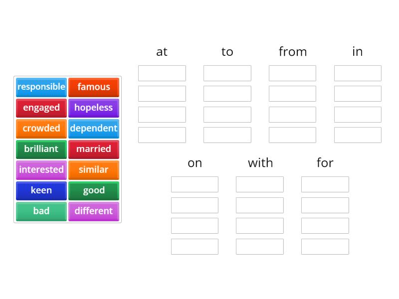 English Grammar in Use, 130, Adjective + Preposition - Group sort
