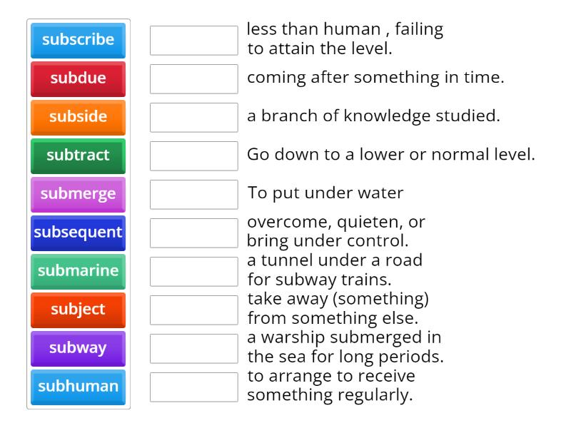 Sub words - Match up