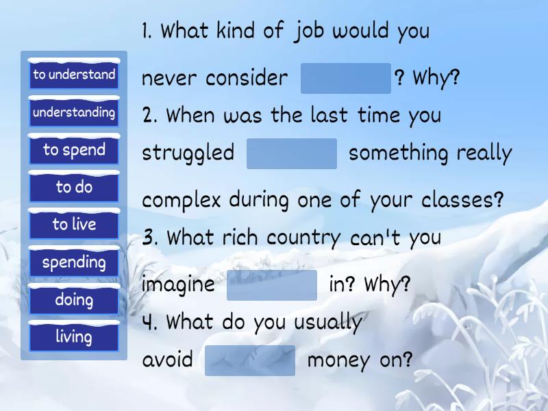 Verb patterns Speaking Student B - Missing word