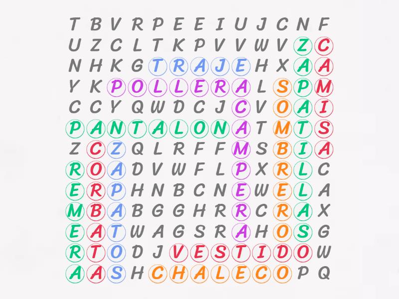 SOPA DE LETRAS ROPAS - Wordsearch