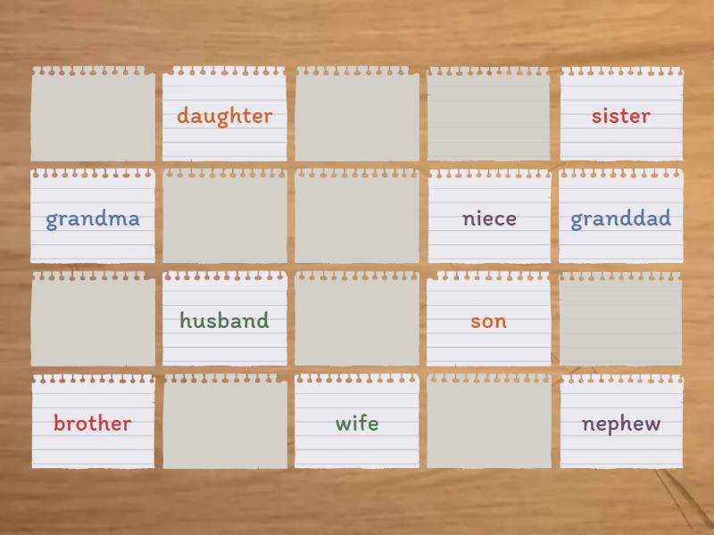 Family words - Find the male and female words - Matching pairs