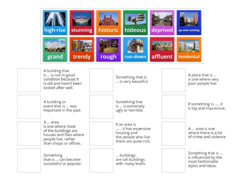 About town. Adjectives - Match up