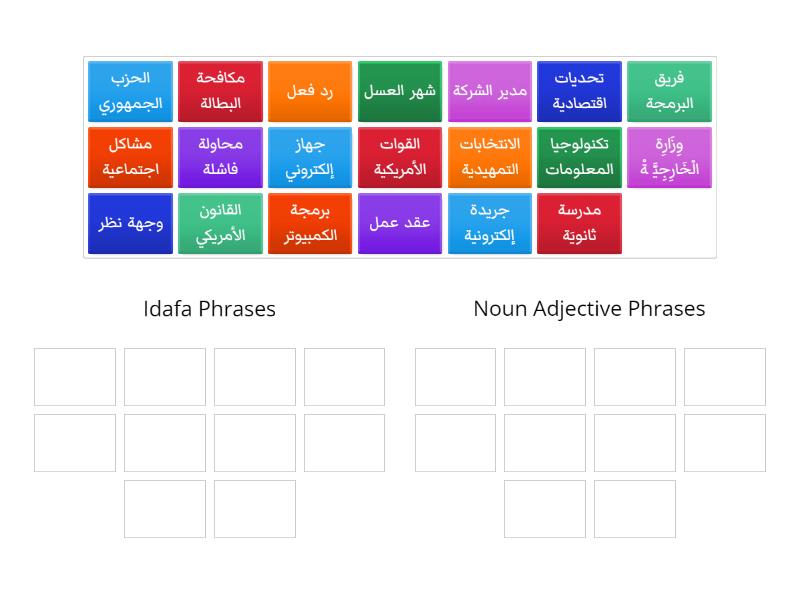 Idafa Phrases VS Noun Adjective Phrases - Group sort