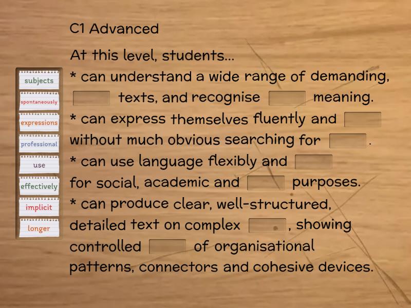C1 Advanced - Descriptors - Missing word