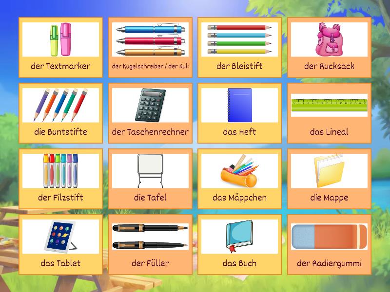 3. LOS ÚTILES ESCOLARES - school supplies - Schulsachen - Flip tiles