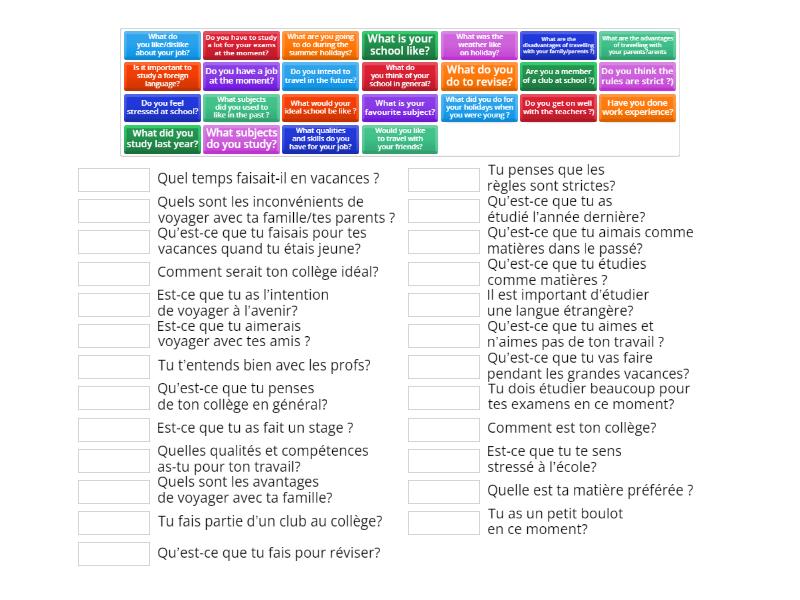 French Conversation Questions - Match up