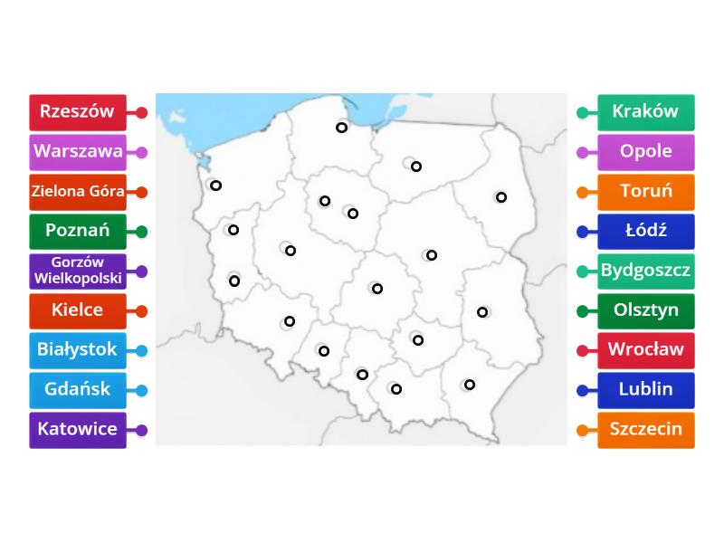 Mapa Polski - miasta wojewódzkie - Rysunek z opisami