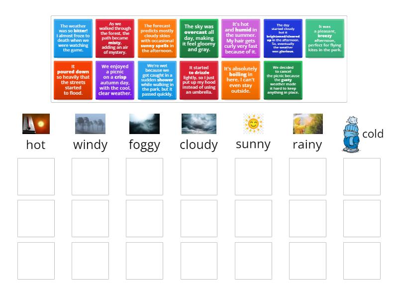 Read the sentences and match the words in bold with the correct weather ...