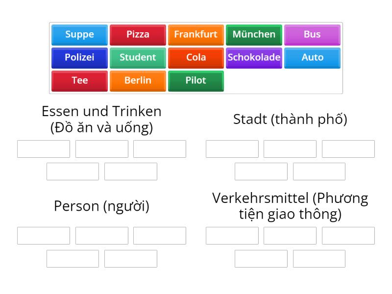Sortieren Sie. Hãy sắp xếp từ theo nhóm phù hợp. - Group sort